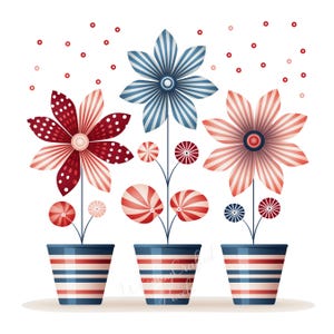 Patriotic Potted Flowers Digital Pages | Whimsical Printable Digital ...