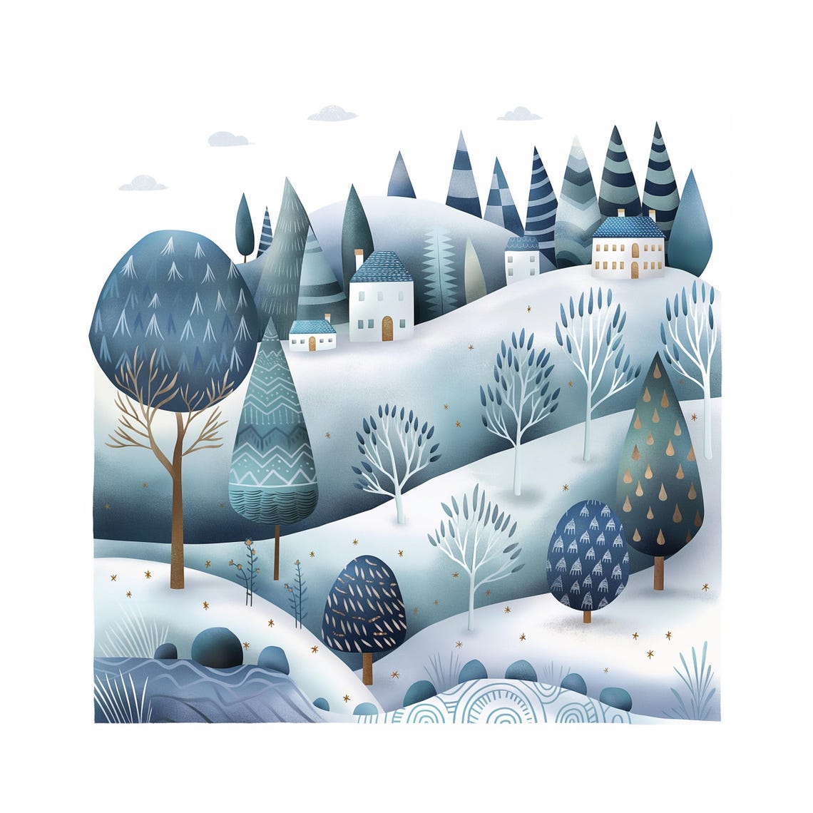 Scandinavian Winter Landscape Digital Pages | Cute Printable Digital ...