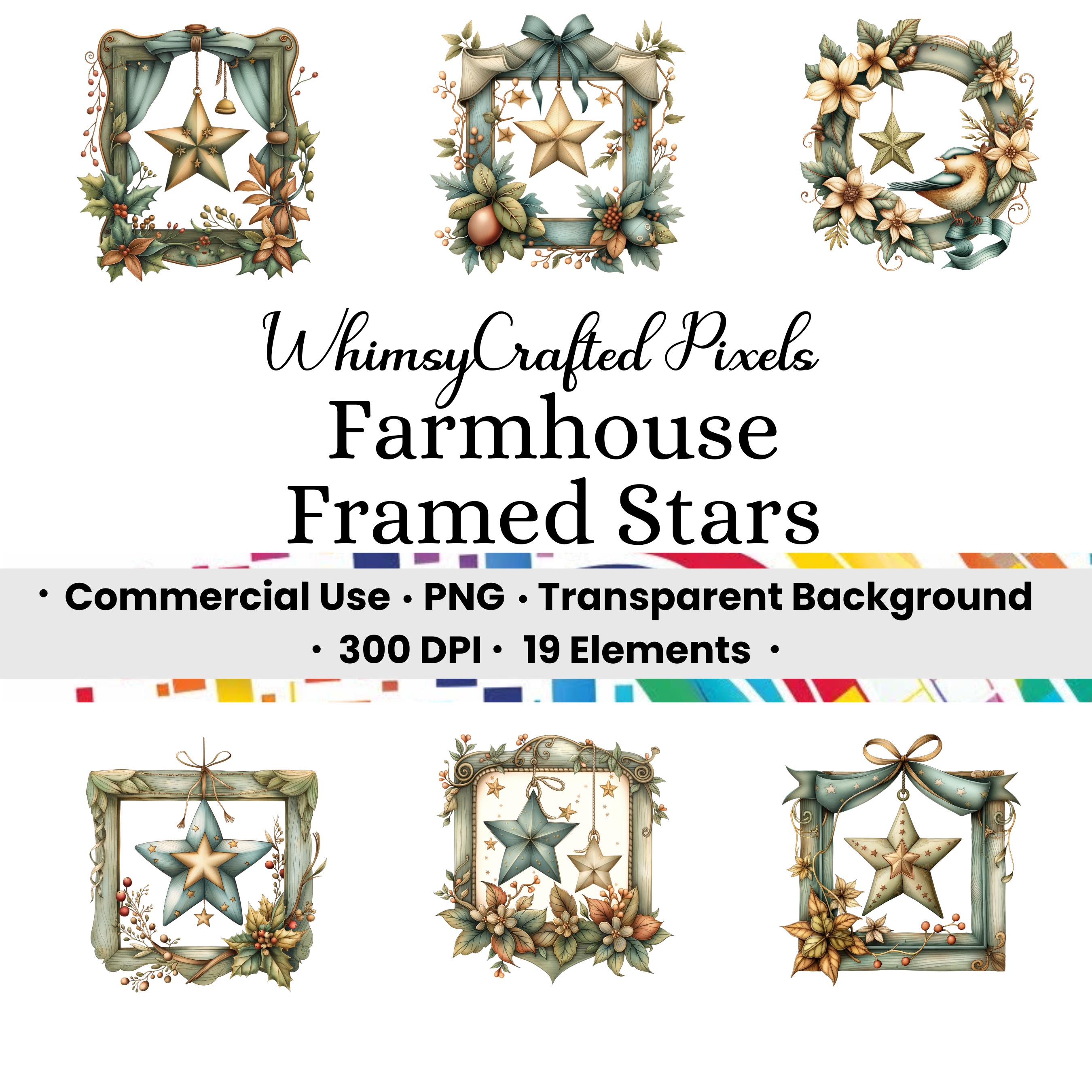 Farmhouse Framed Stars Clip Art Set | Star Digital Images | Scrapbooks ...