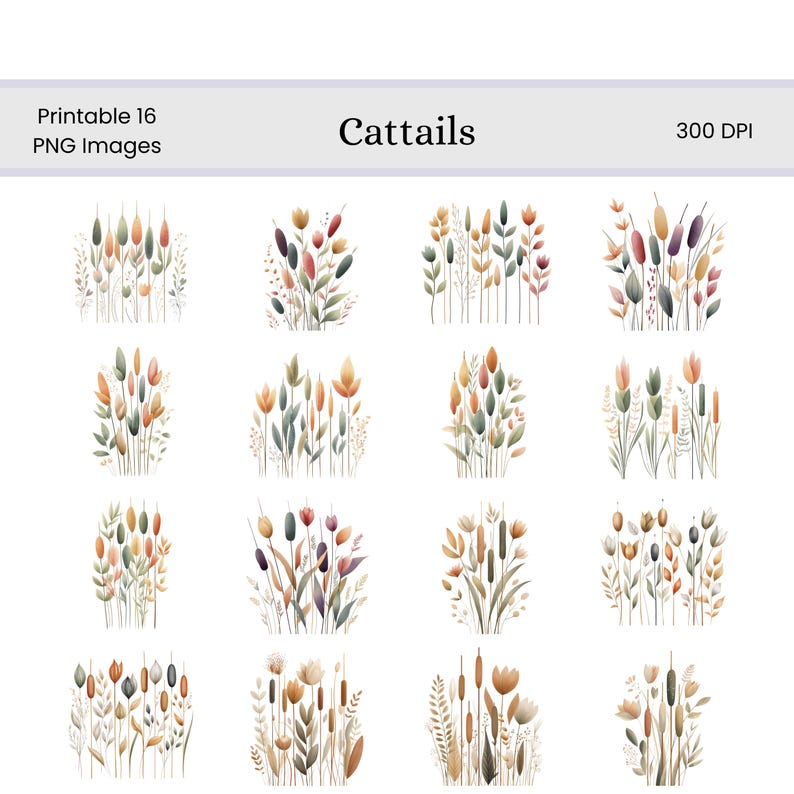 Cattails Clip Art Set | Digital Autumn Images for Scrapbooks, Card ...