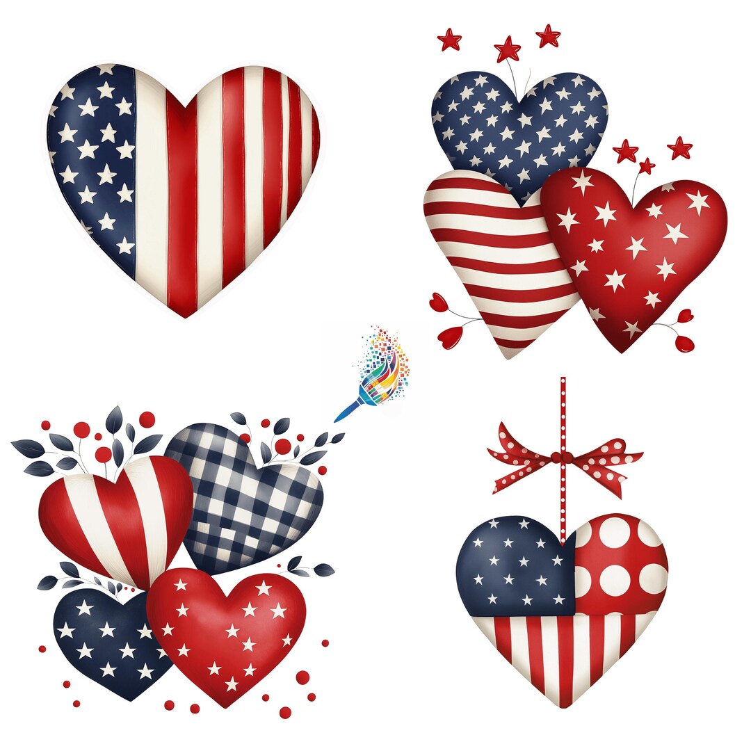 Patriotic Hearts Clip Art Set | 4th of July Digital Images | Scrapbooks ...