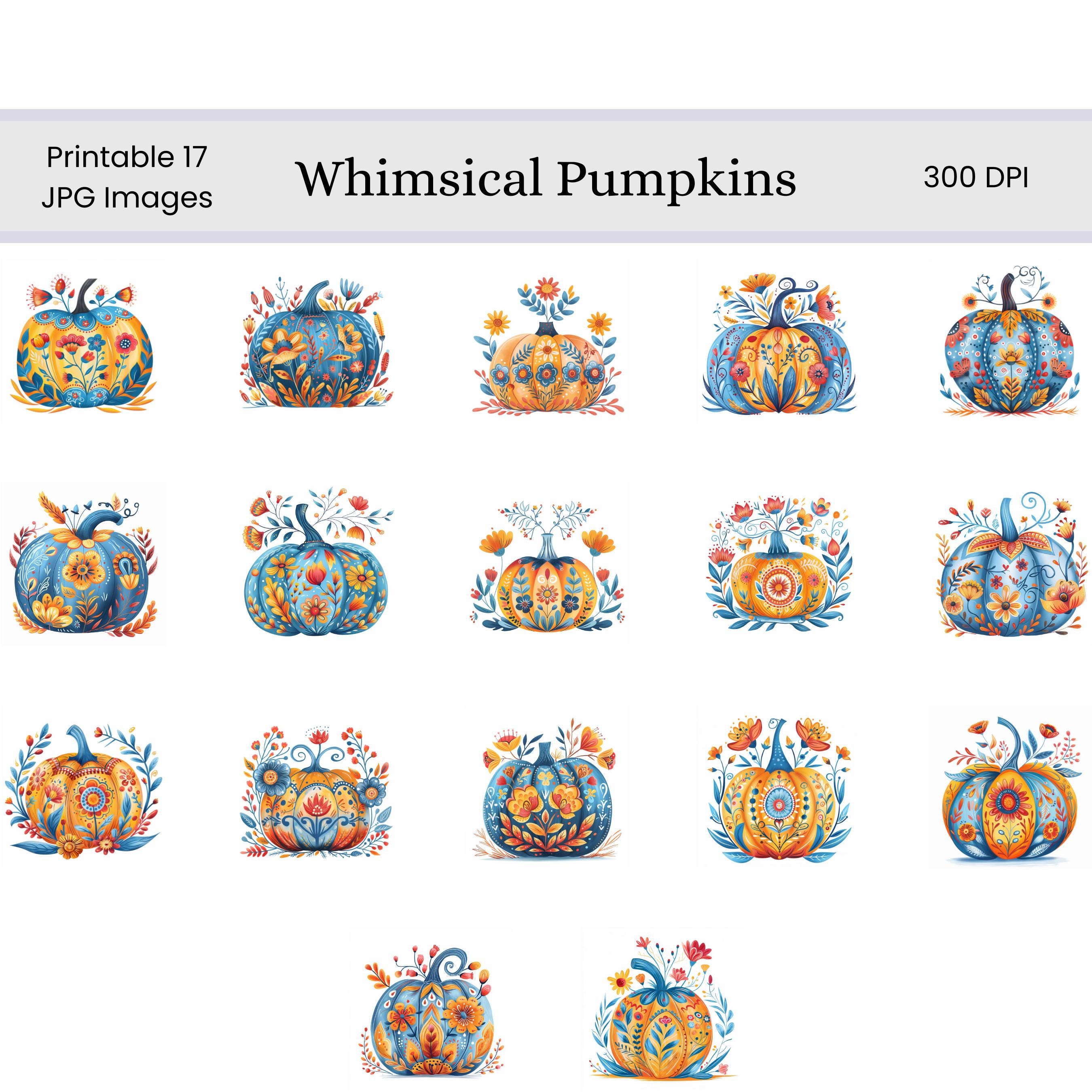 Whimsical Pumpkin Digital Pages | Fall Printable Digital Backgrounds ...