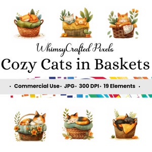 Cozy Cats in Baskets Digital Pages | Cute Printable Digital Backgrounds ...