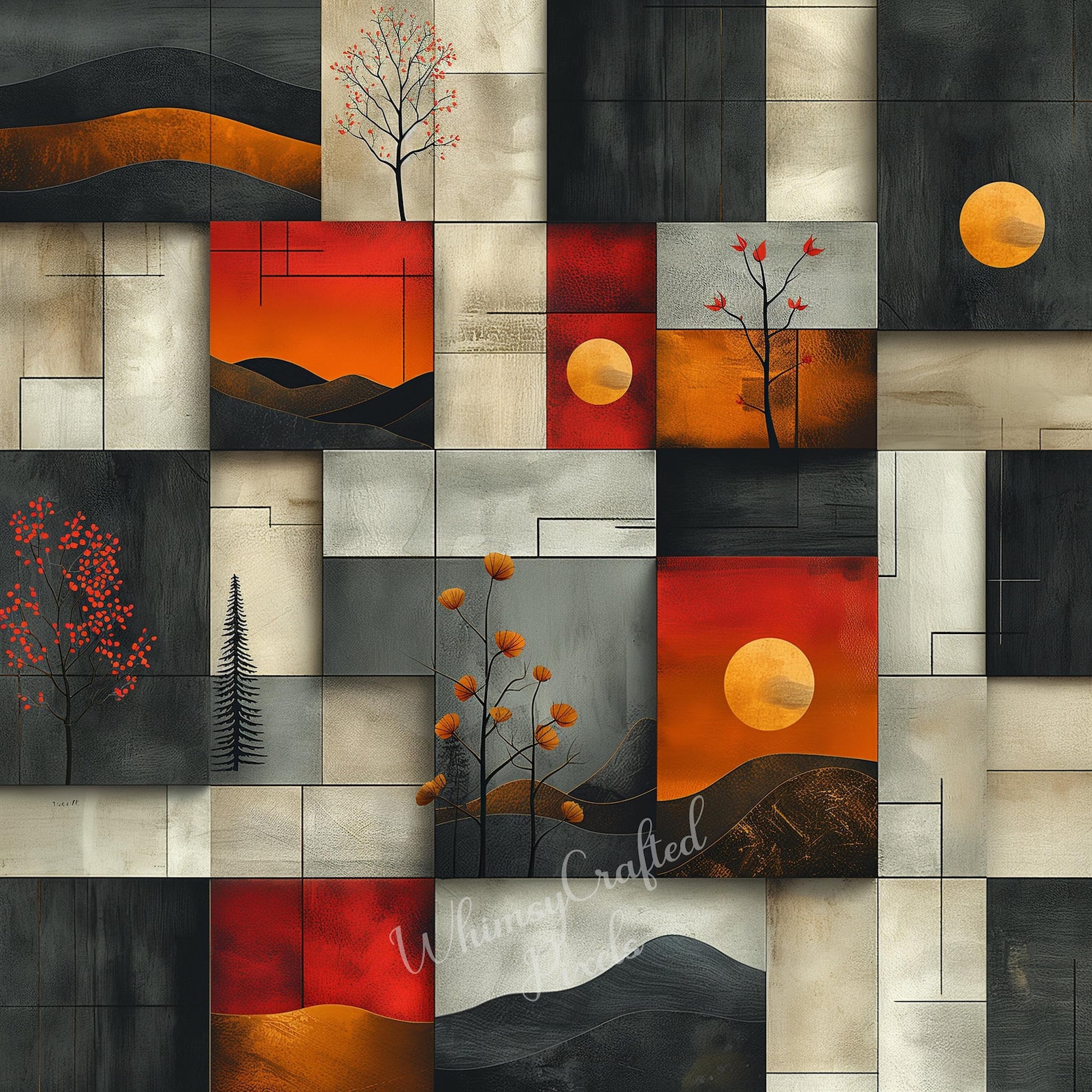 Patchwork Landscapes Digital Pages | Abstract Art Printable Digital ...
