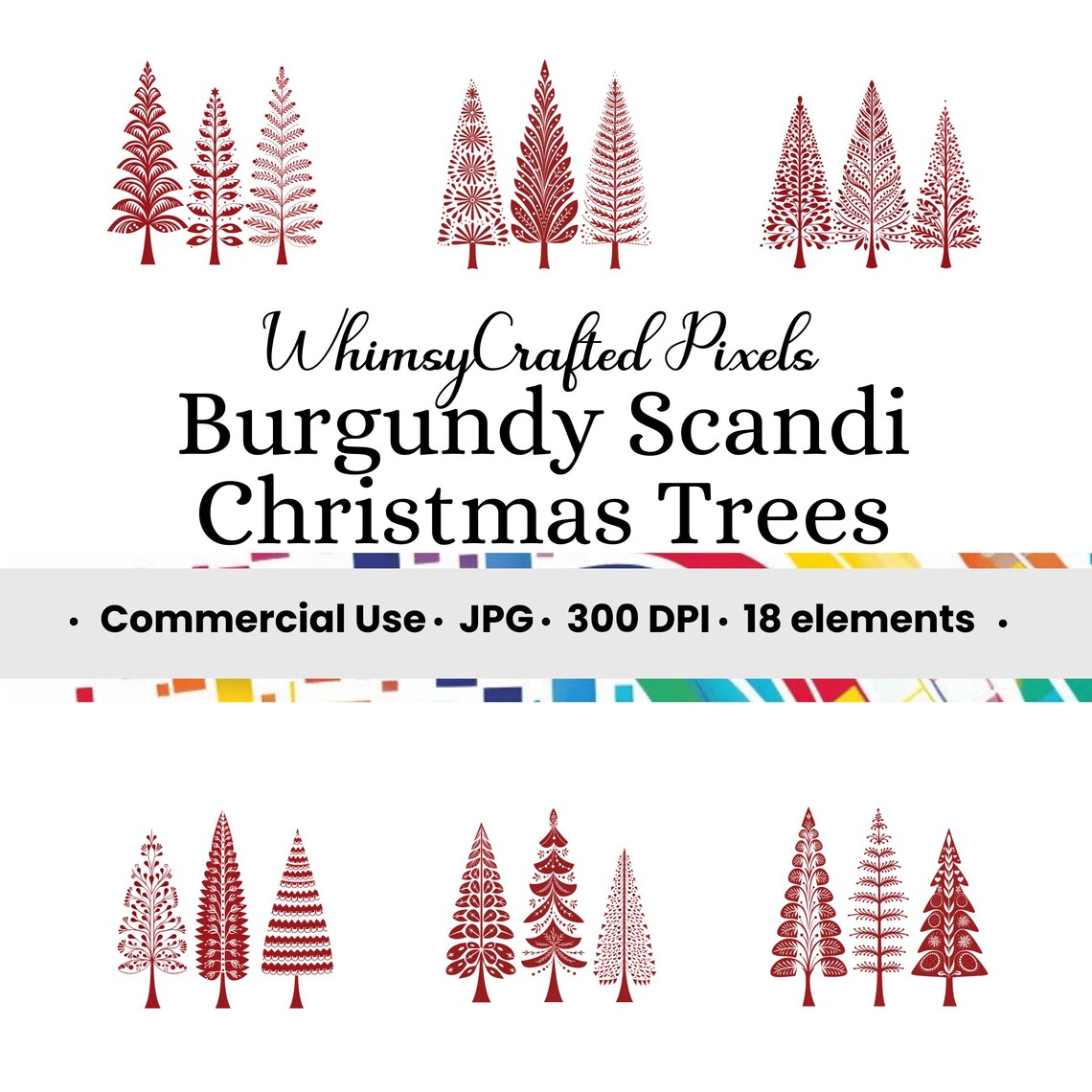 Burgundy Scandi Christmas Trees Digital Pages | Printable Holiday ...