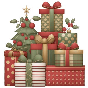 Red and Green Christmas Gifts Clip Art Set | Holiday Digital Images ...