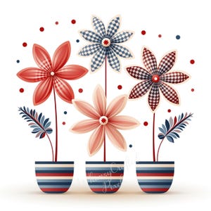 Patriotic Potted Flowers Digital Pages | Whimsical Printable Digital ...