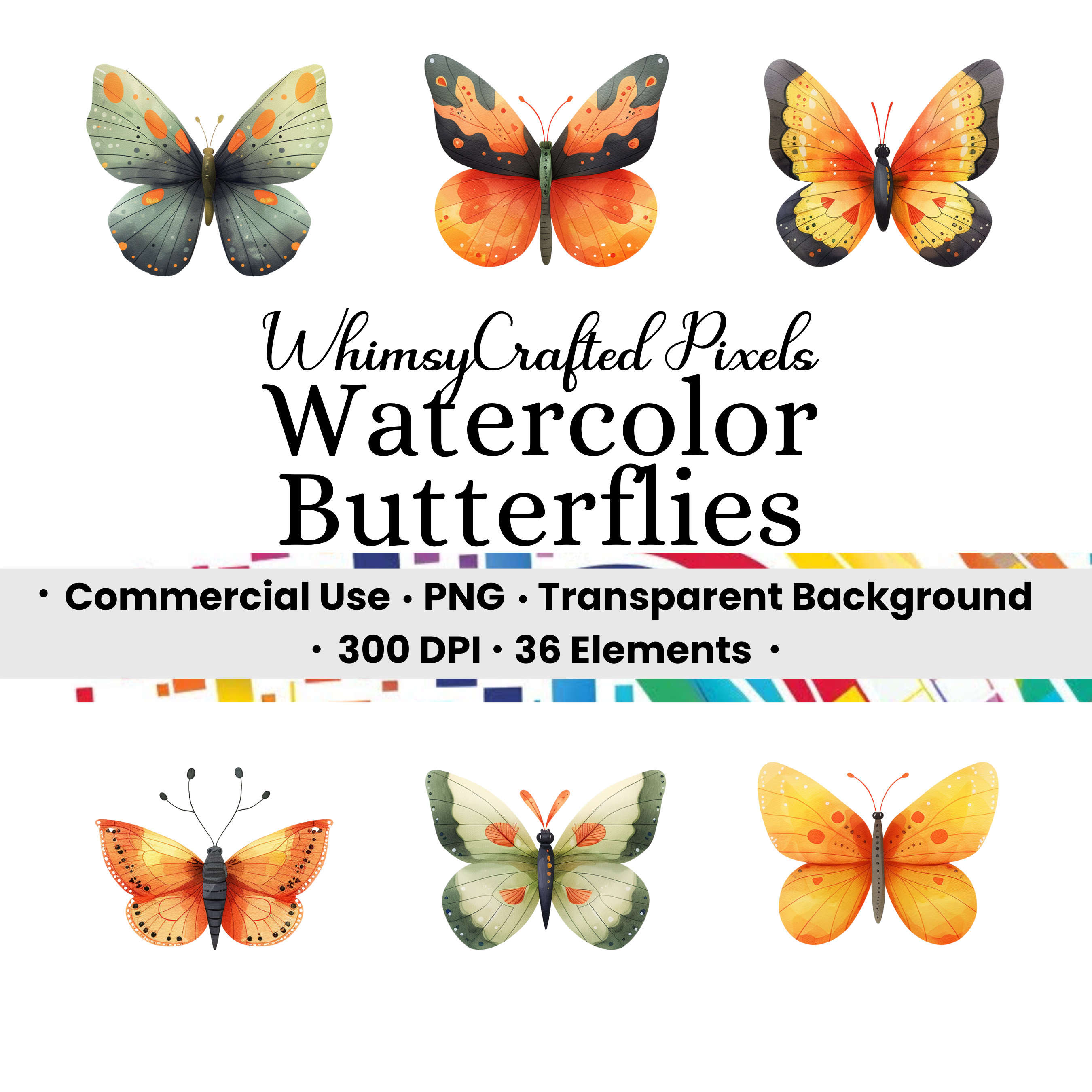 Watercolor Butterflies Clip Art Set Pretty Digital Images Scrapbooks ...