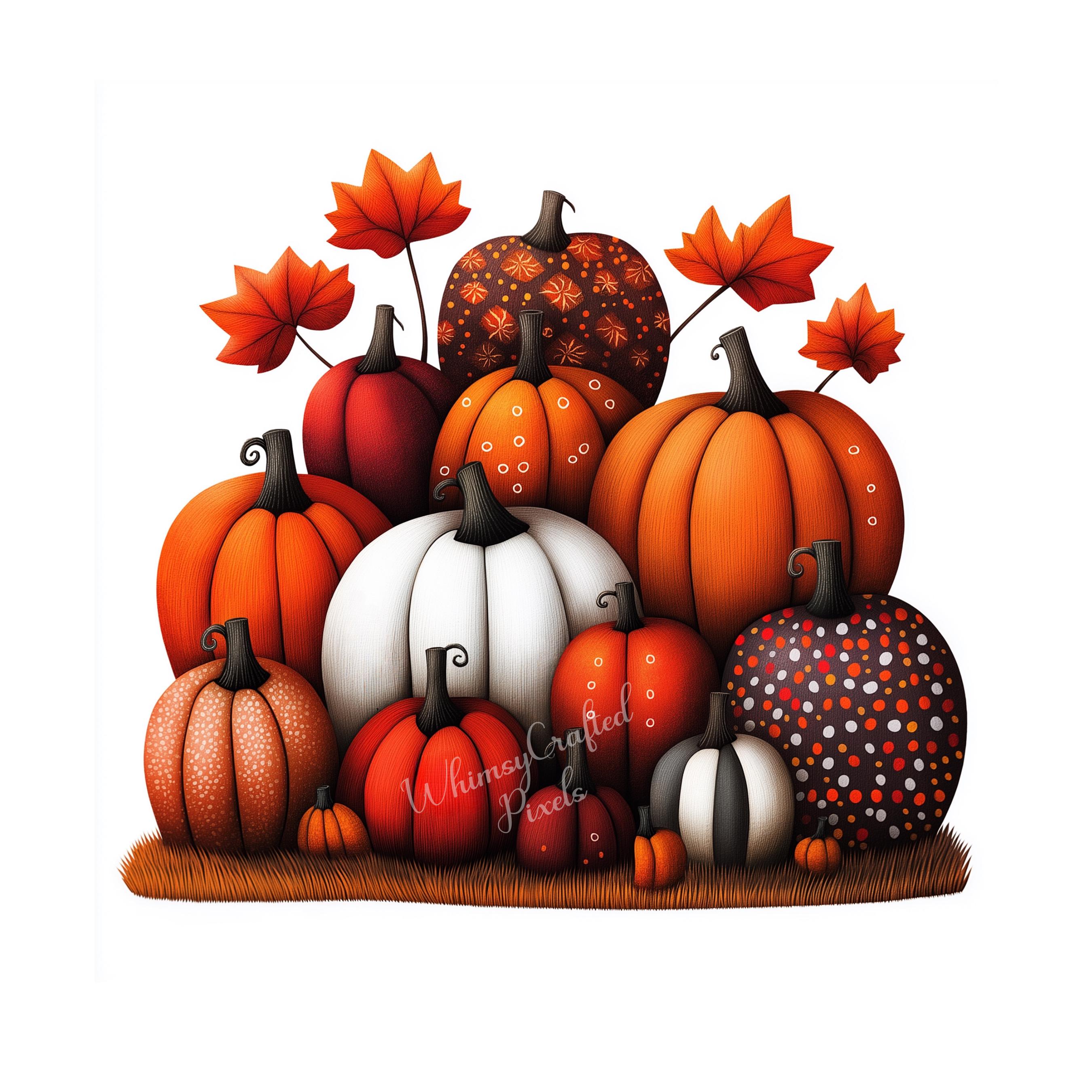Vivid Fall Pumpkin Digital Pages | Autumn Printable Digital Backgrounds ...