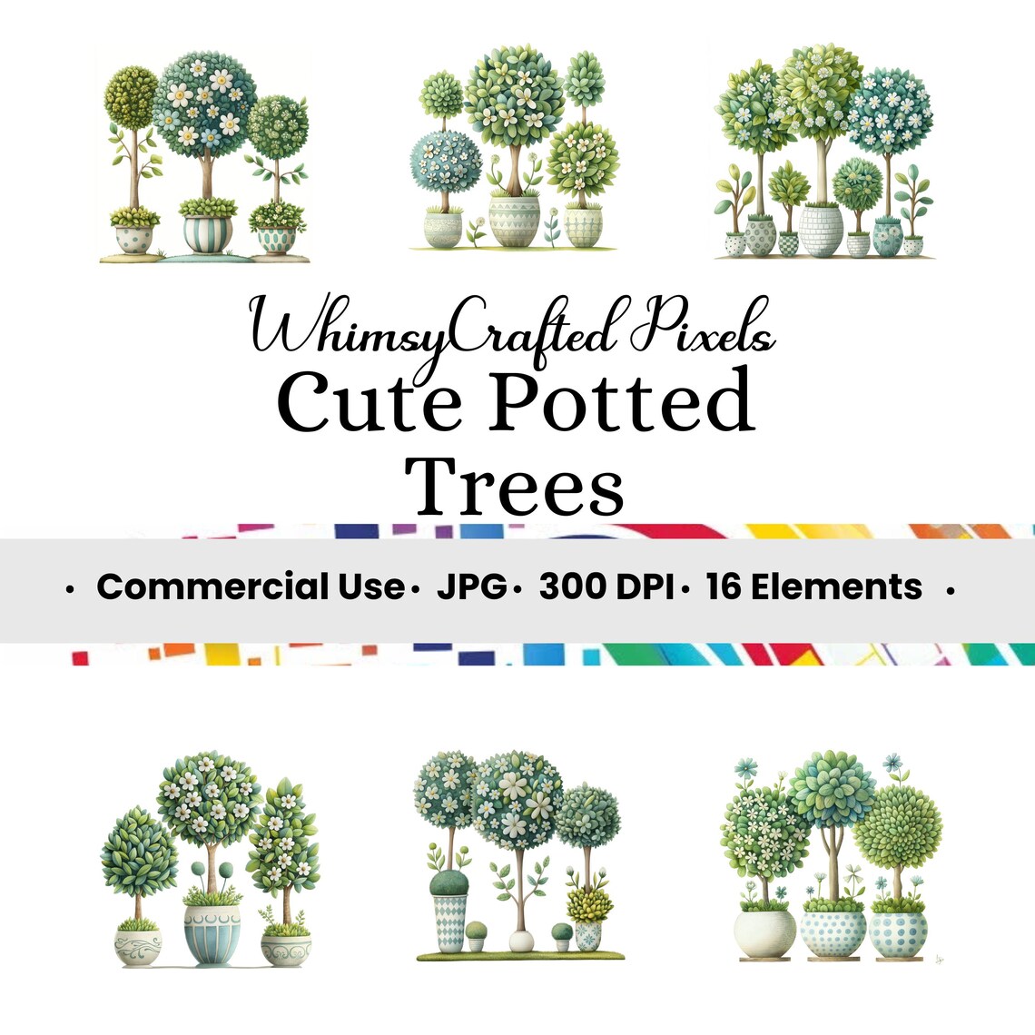 Cute Potted Trees Digital Pages | Pretty Printable Digital Backgrounds ...