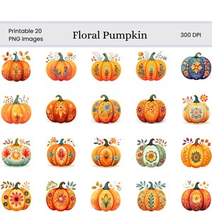 Floral Pumpkin Clip Art Set | Fall Digital Images | for Scrapbooks ...