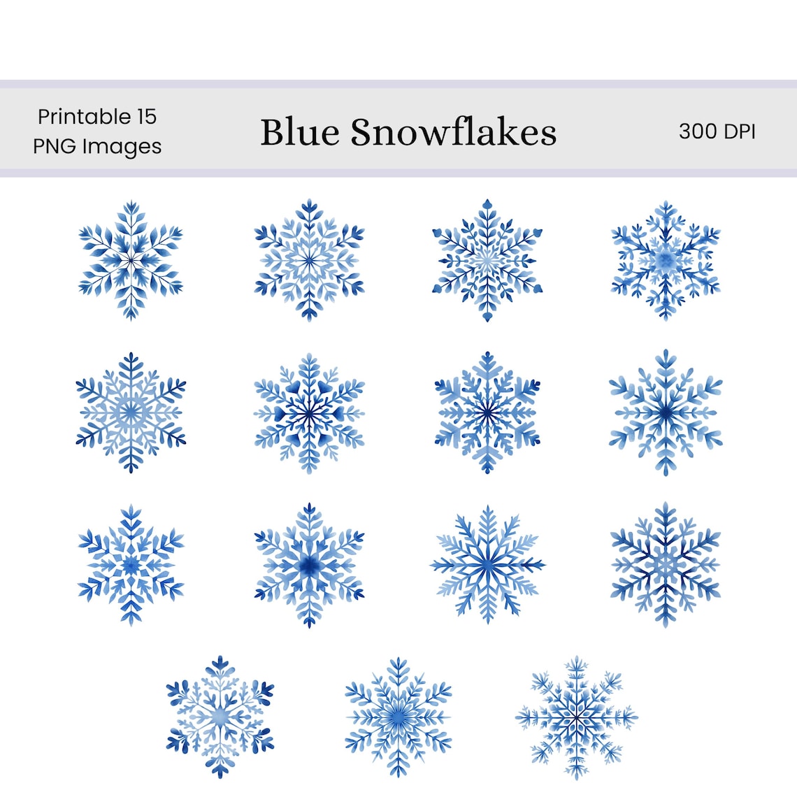 Blue Watercolor Snowflakes Clip Art Set | Winter Digital Images ...