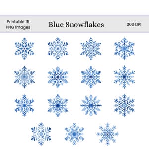 Blue Watercolor Snowflakes Clip Art Set | Winter Digital Images ...