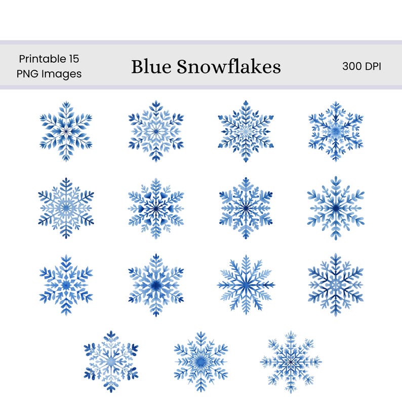 Blue Watercolor Snowflakes Clip Art Set | Winter Digital Images ...