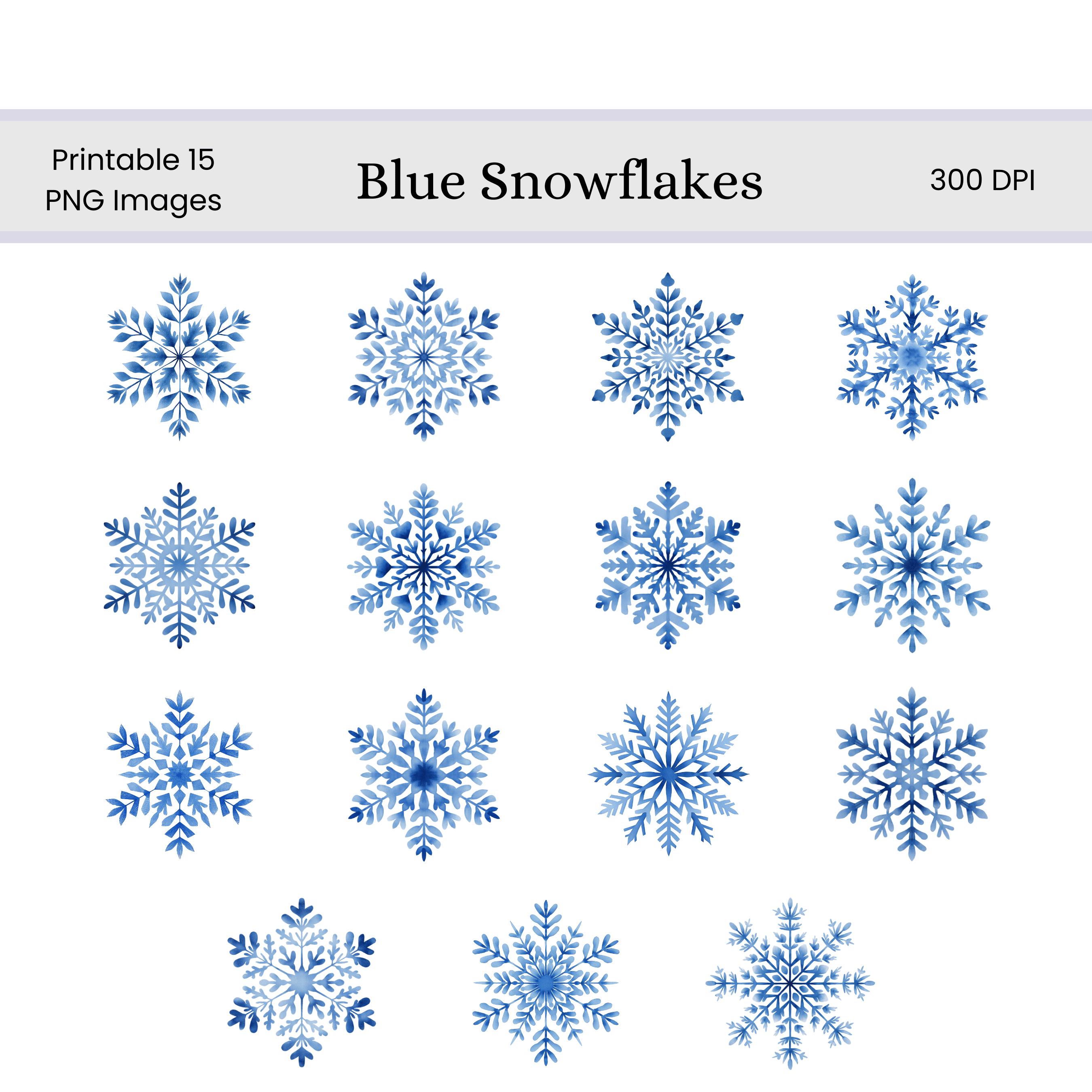 Blue Watercolor Snowflakes Clip Art Set | Winter Digital Images ...