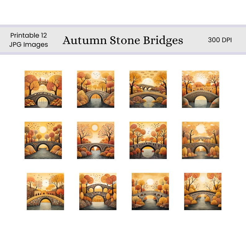 Autumn Stone Bridges Digital Pages | Fall Printable Digital Backgrounds ...