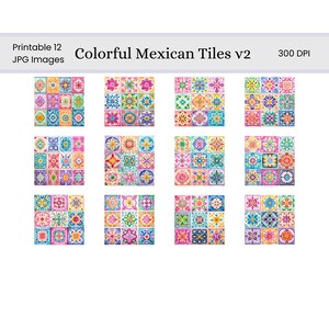 Colorful Mexican Tiles V2 Digital Pages | Tile Printable Digital ...