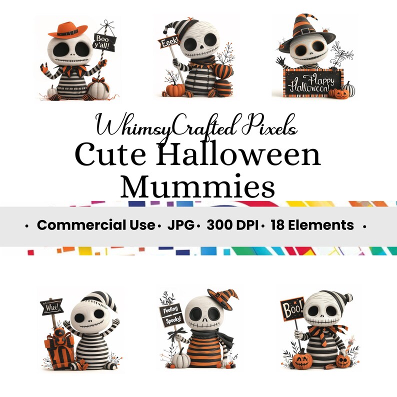 Cute Halloween Mummies Digital Pages | Halloween Printable Digital ...