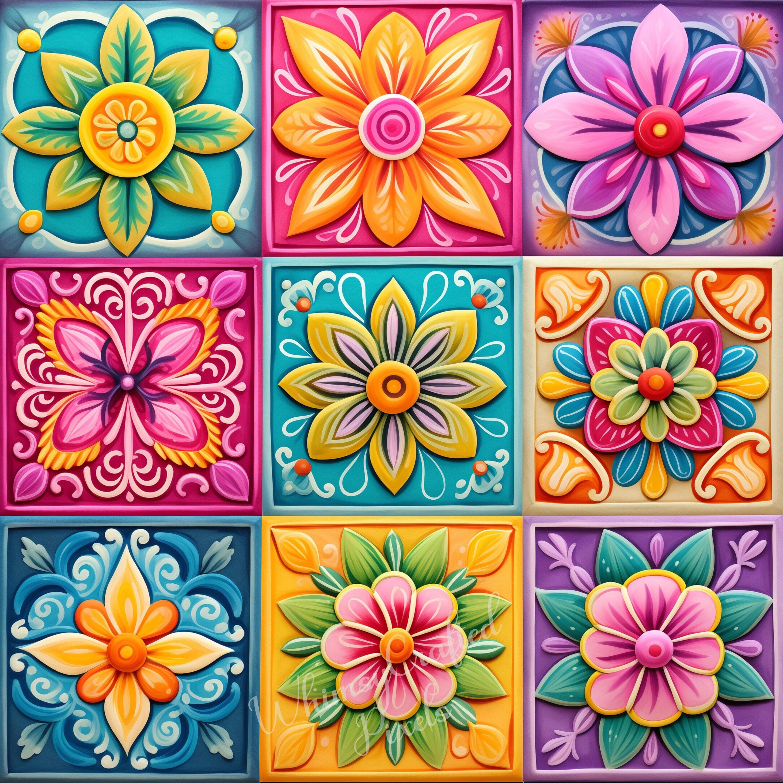 Colorful Mexican Tiles V1 Digital Pages | Tiles Printable Digital ...