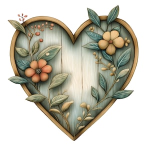 Wooden Floral Hearts Clip Art Set | Rustic Digital Images | Scrapbooks ...