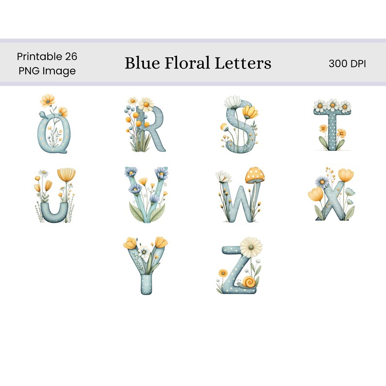 Blue Floral Letters Clip Art Set | Alphabet Digital Images | Scrapbooks ...