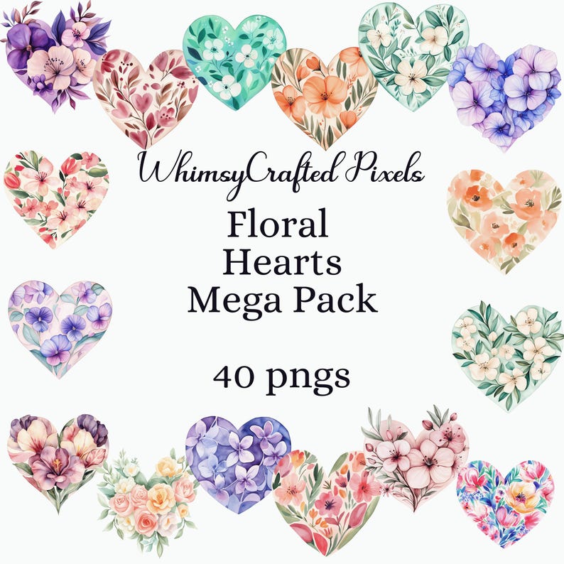 Floral Hearts Mega Pack Clip Art Set | Valentine Digital Images for ...