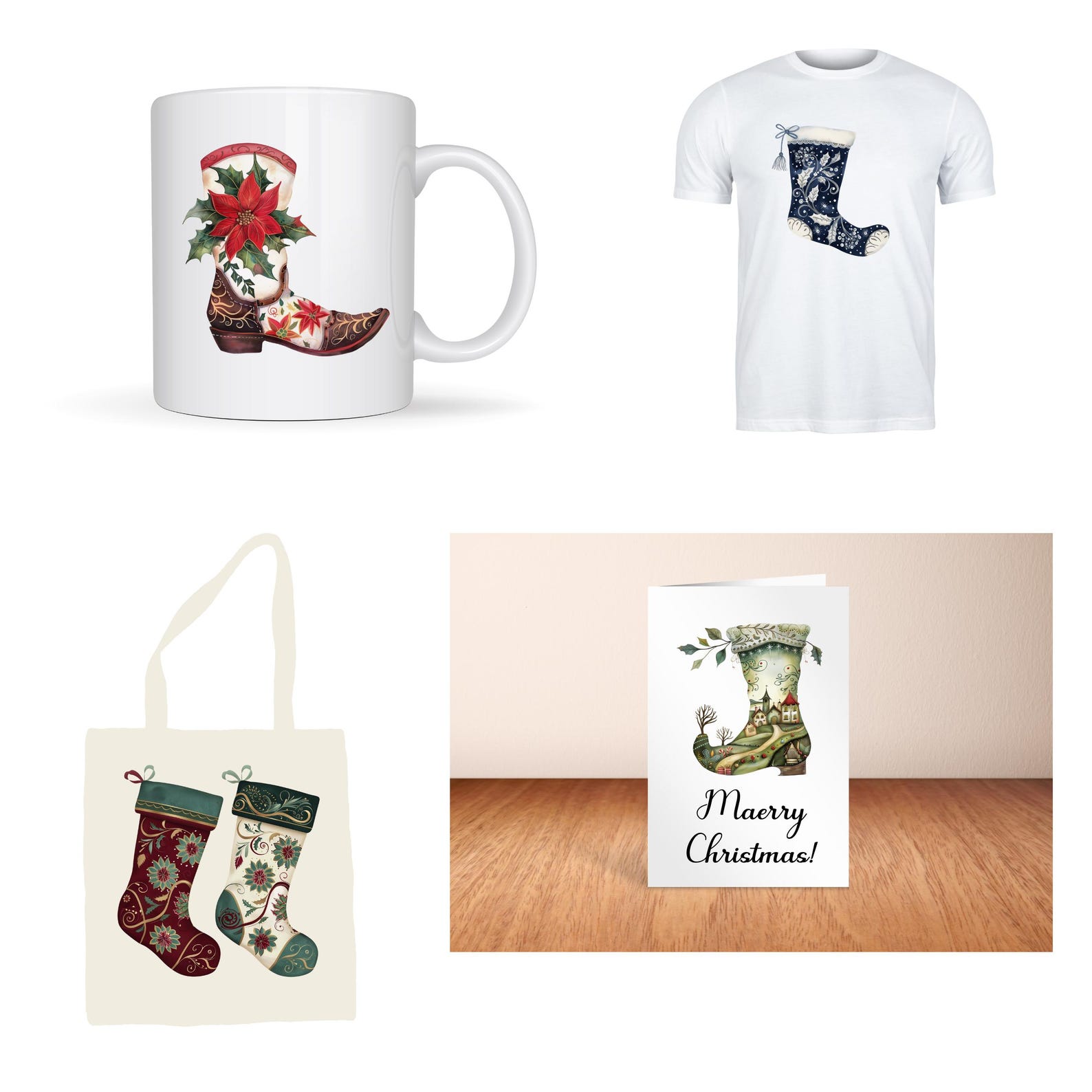 Quirky Christmas Stocking Clip Art Set Fun Digital Images Scrapbooks ...