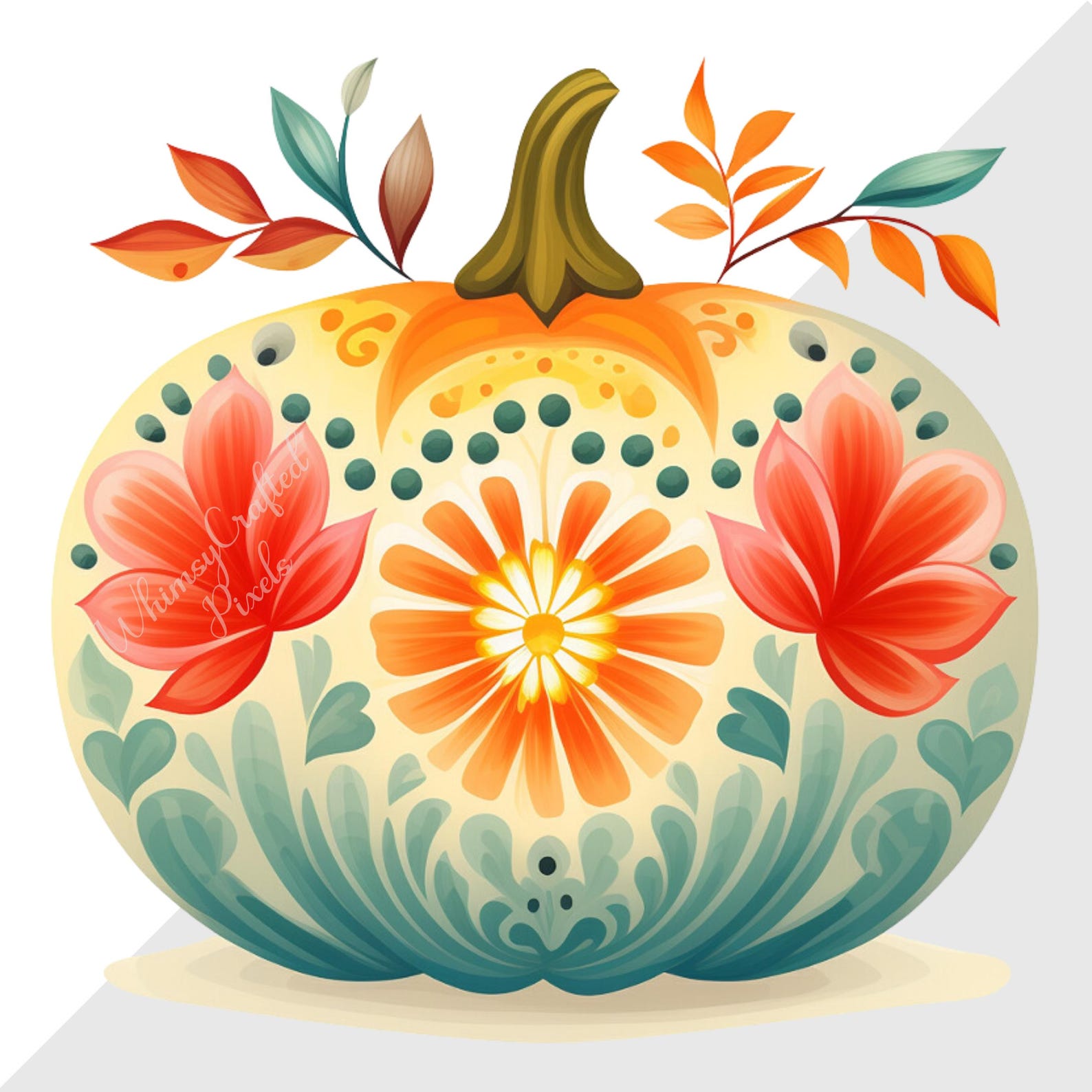 Floral Pumpkin Clip Art Set | Fall Digital Images | for Scrapbooks ...