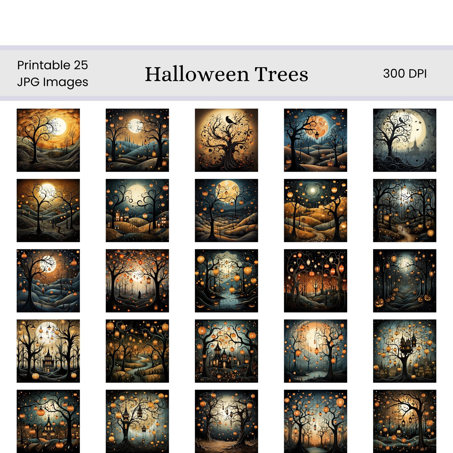 Halloween Trees Digital Pages | Halloween Printable Digital Backgrounds ...
