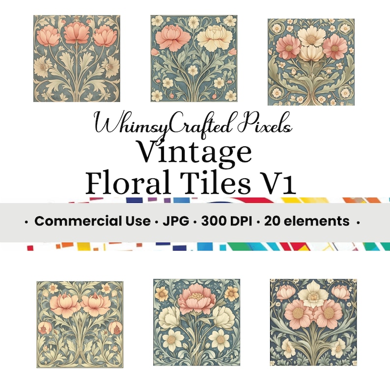 Vintage Floral Tiles V1 Digital Pages | Printable Digital Tile ...
