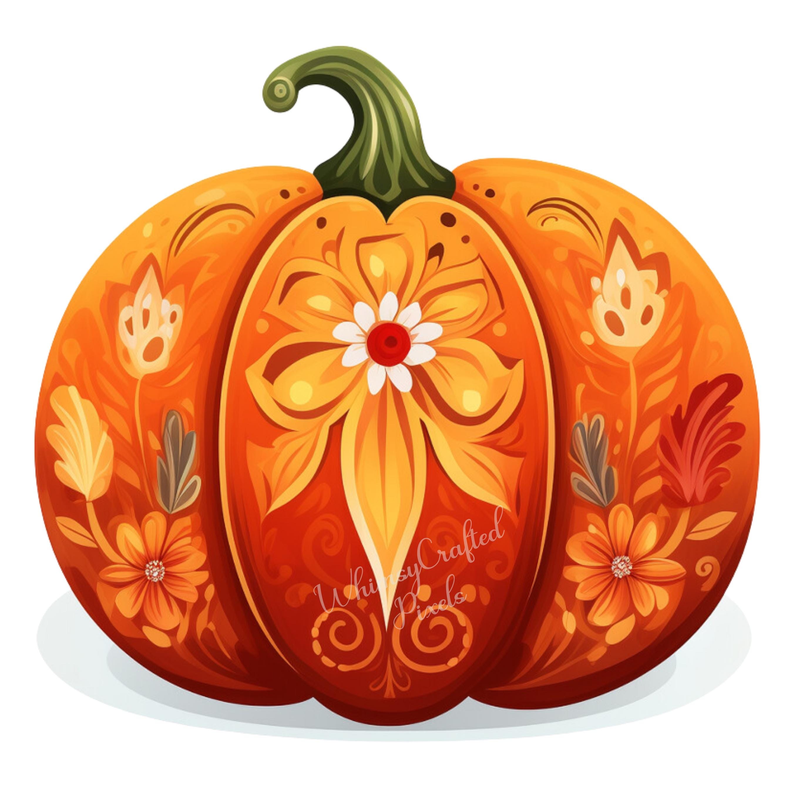 Floral Pumpkin Clip Art Set | Fall Digital Images | for Scrapbooks ...