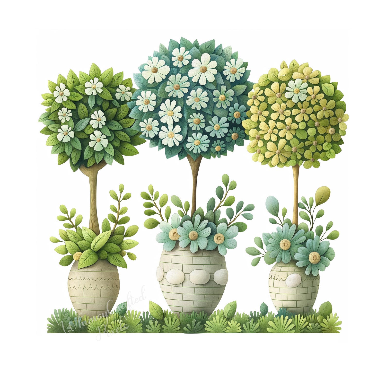 Cute Potted Trees Digital Pages | Pretty Printable Digital Backgrounds ...