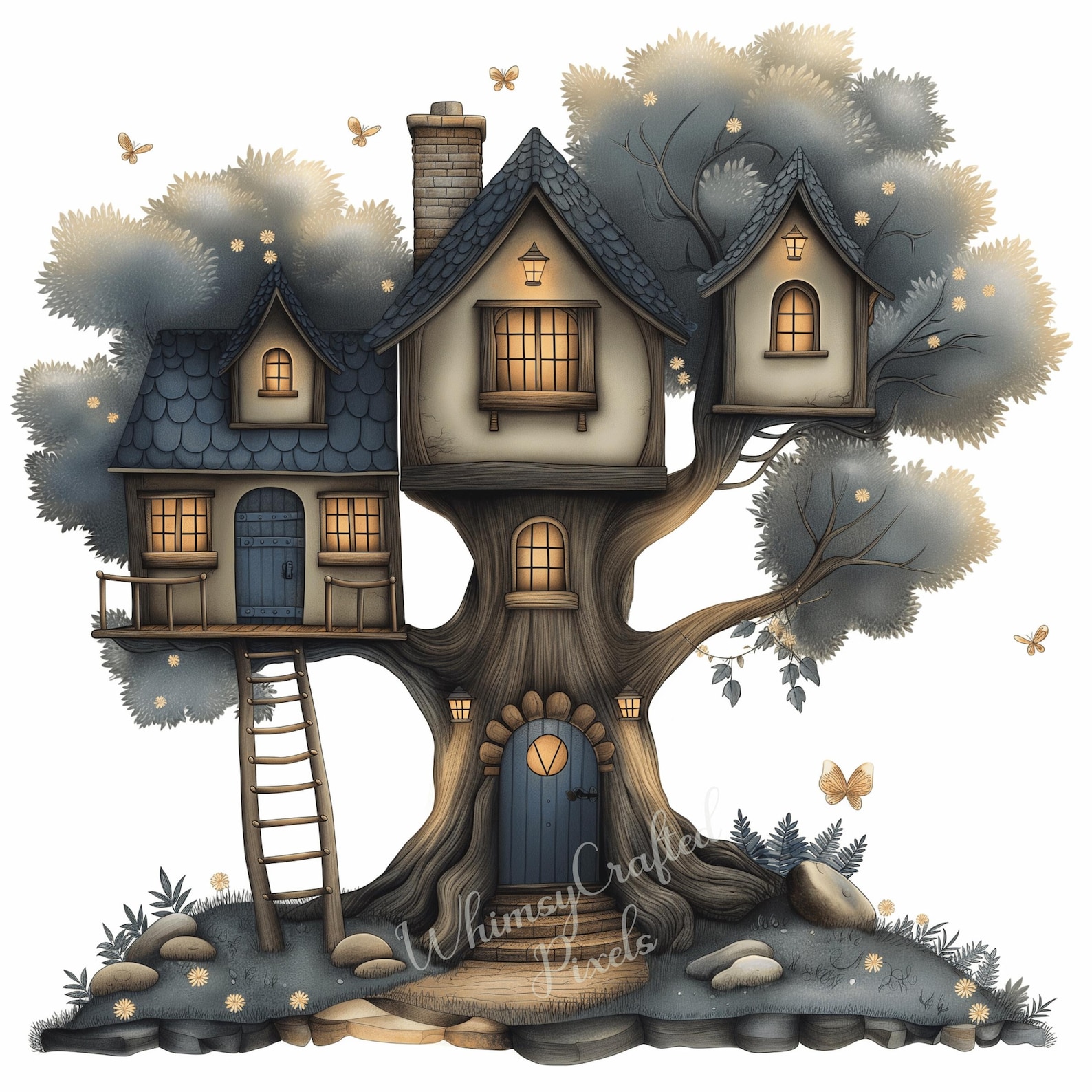 Whimsical Tree Houses V2 Digital Pages | Printable Digital Tree House ...