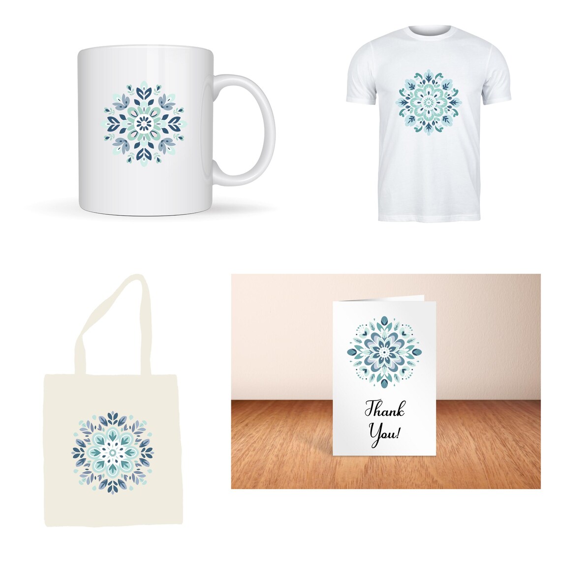 Periwinkle and Mint Floral Mandalas Clip Art Set | Digital Images for ...