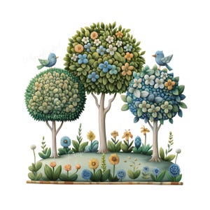 Cute Birds and Trees Digital Pages | Spring Printable Digital ...