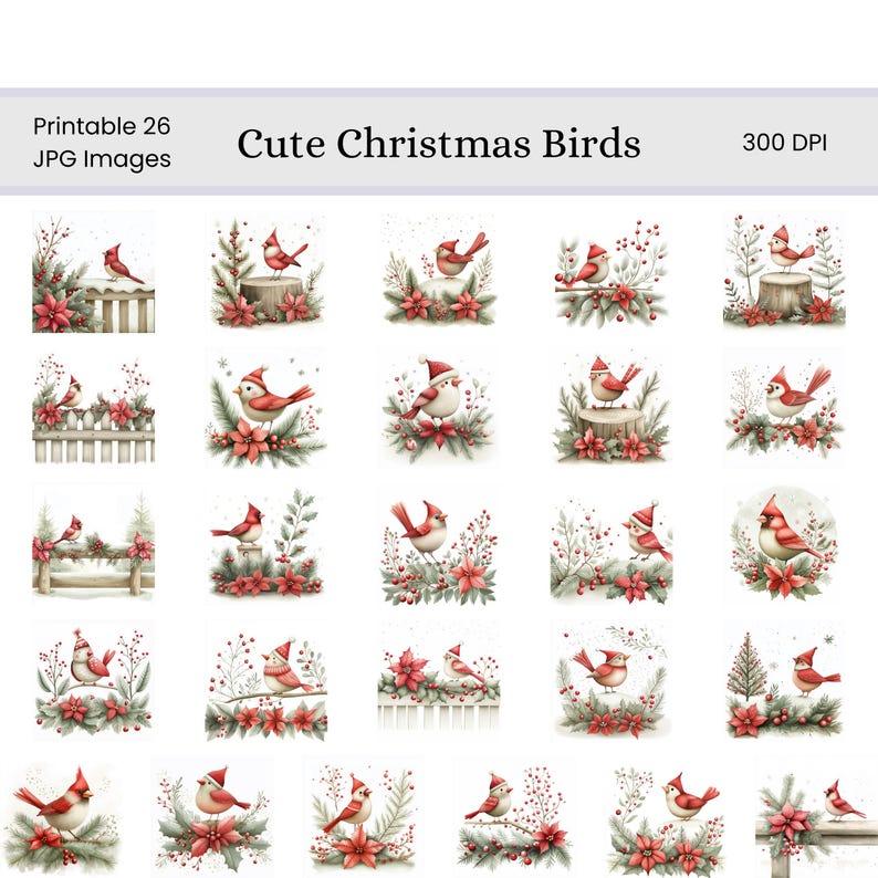 Cute Christmas Birds Digital Pages | Holiday Printable Digital ...