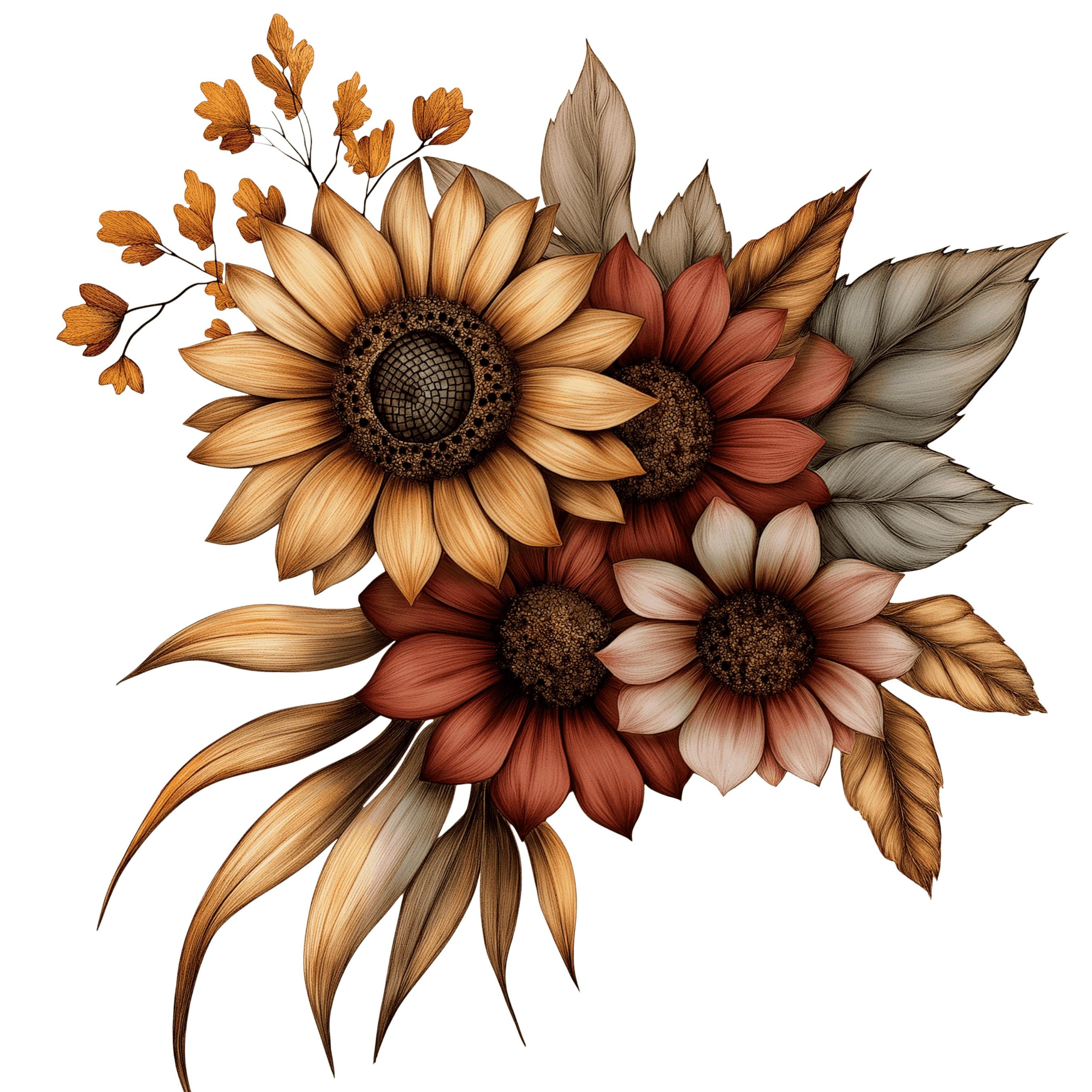 Autumn Sunflowers V1 Clip Art Set | Digital Fall Images for Scrapbooks ...