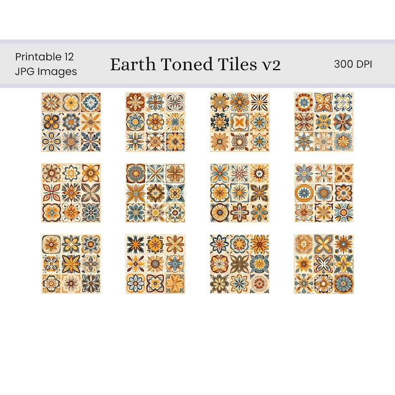 Earth Toned Mexican Tiles V2 Digital Pages | Printable Digital Tile ...