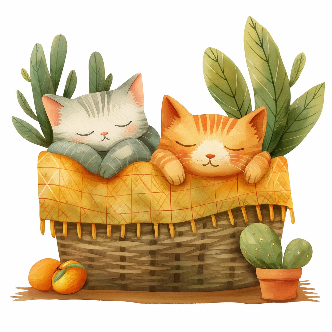 Cozy Cats in Baskets Digital Pages | Cute Printable Digital Backgrounds ...