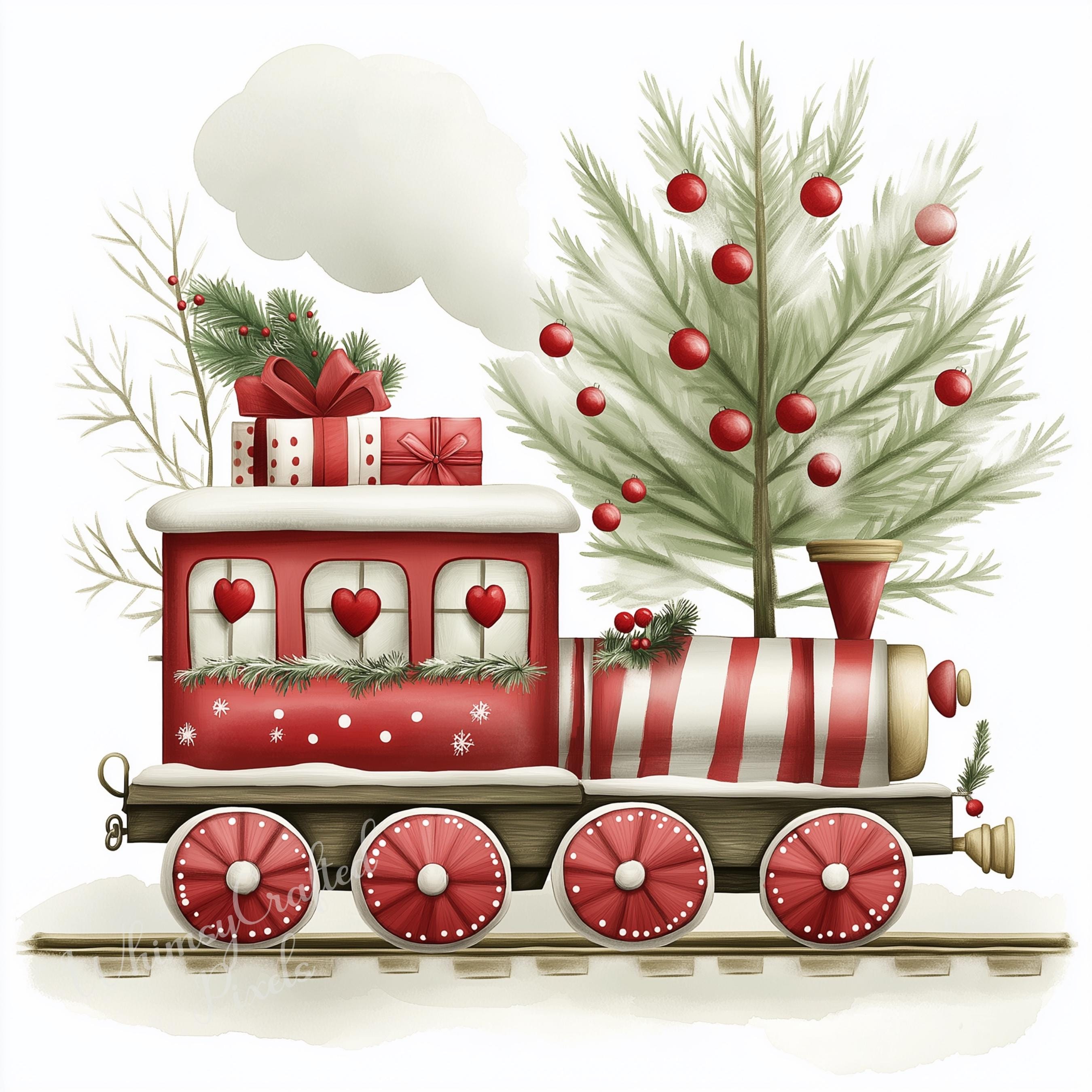Cute Christmas Trains Digital Pages | Holiday Printable Digital ...