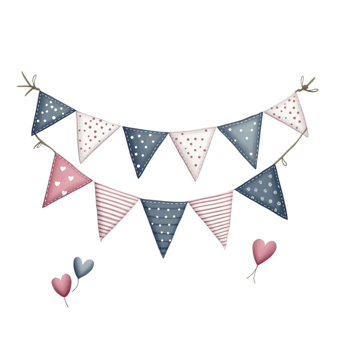Blue and Pink Bunting Clip Art Set | Digital Party Images for ...