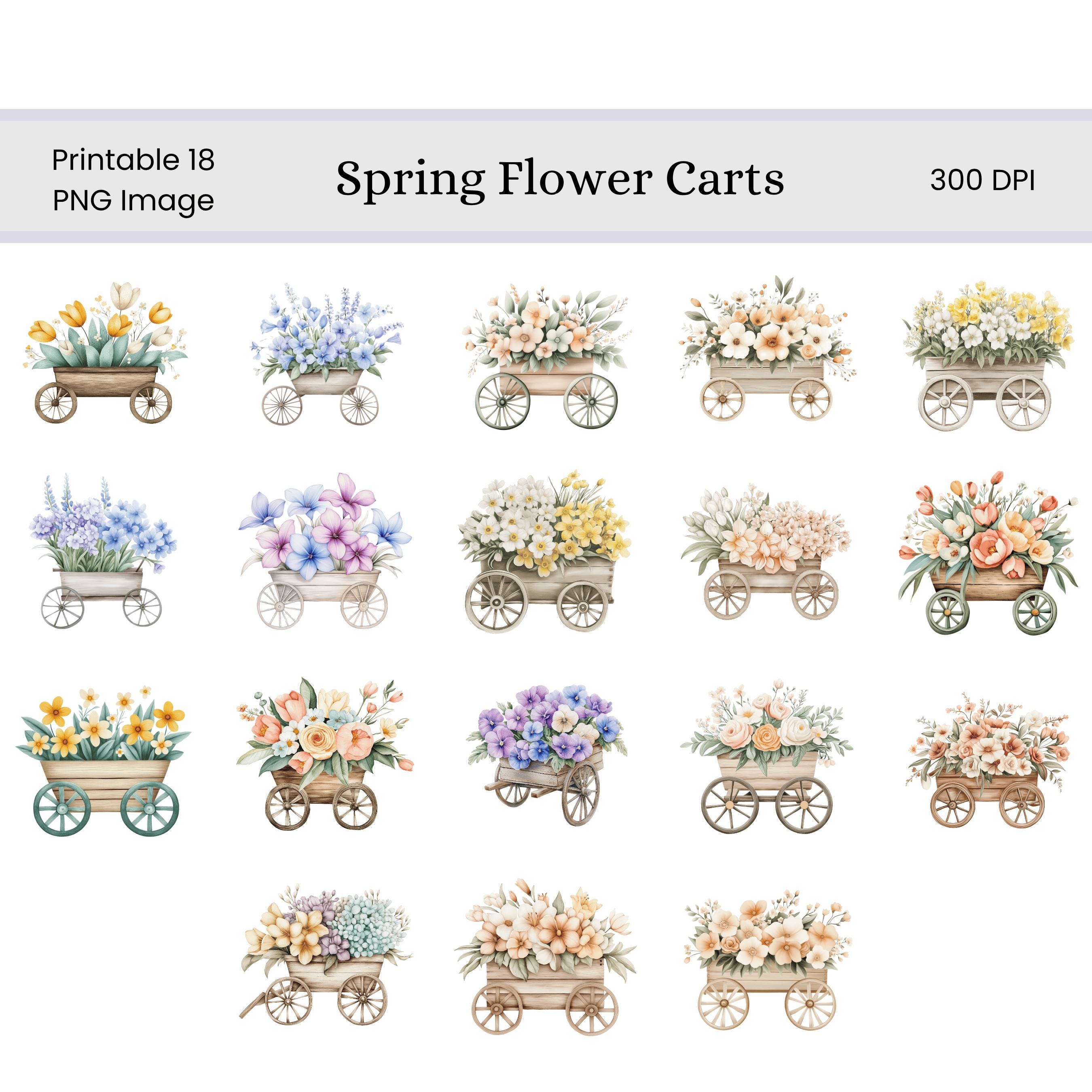 Spring Flower Carts Clip Art Set | Digital Floral Images for Scrapbooks ...
