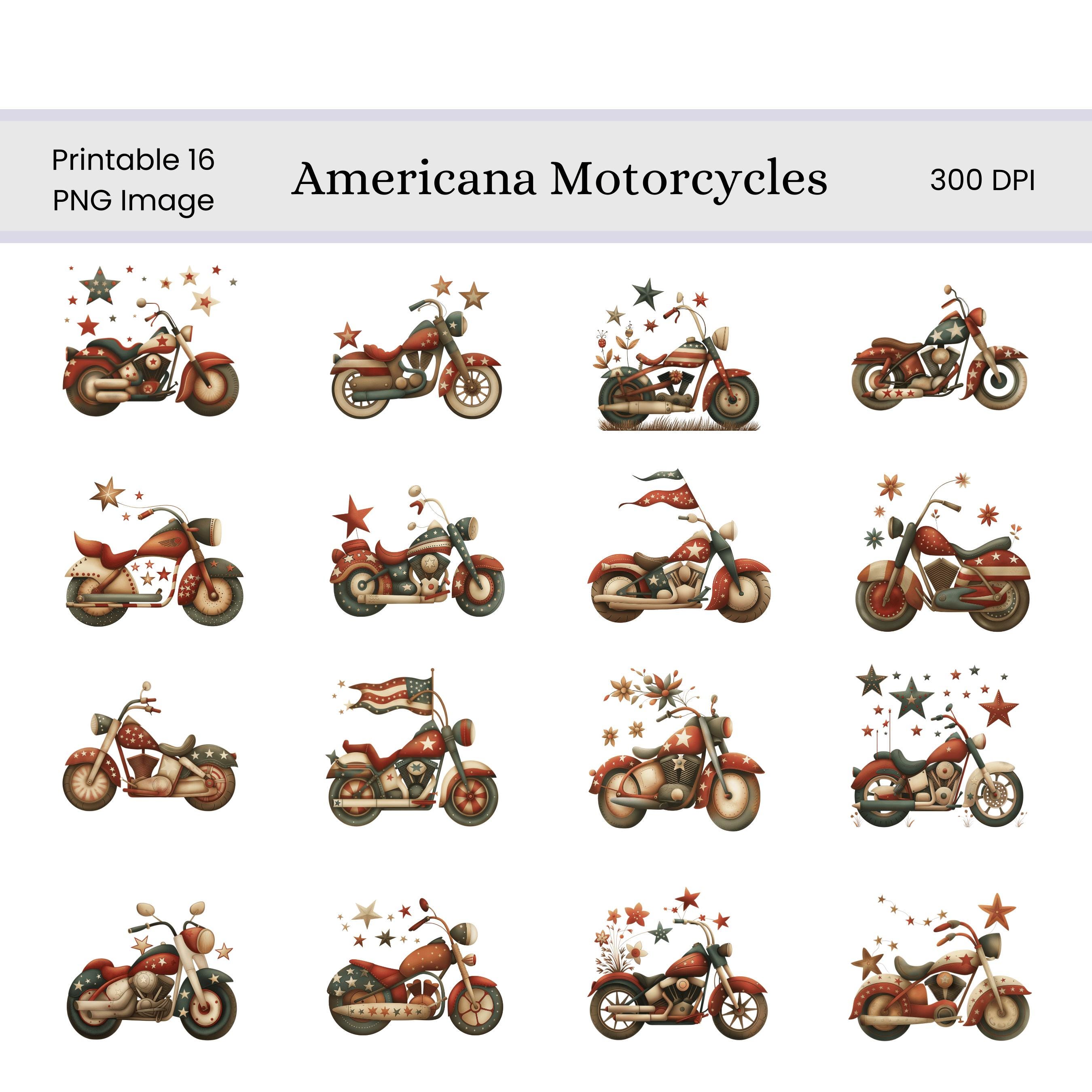 Americana Motorcycles Clip Art Set | Patriotic Digital Images ...