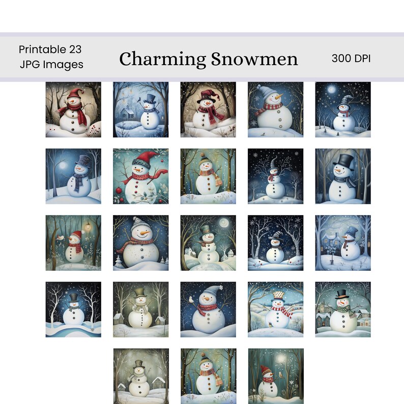 Charming Snowmen Digital Pages | Winter Printable Digital Backgrounds ...