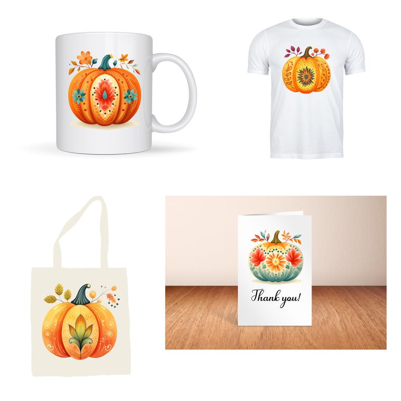 Floral Pumpkin Clip Art Set Fall Digital Images for Scrapbooks, Card ...