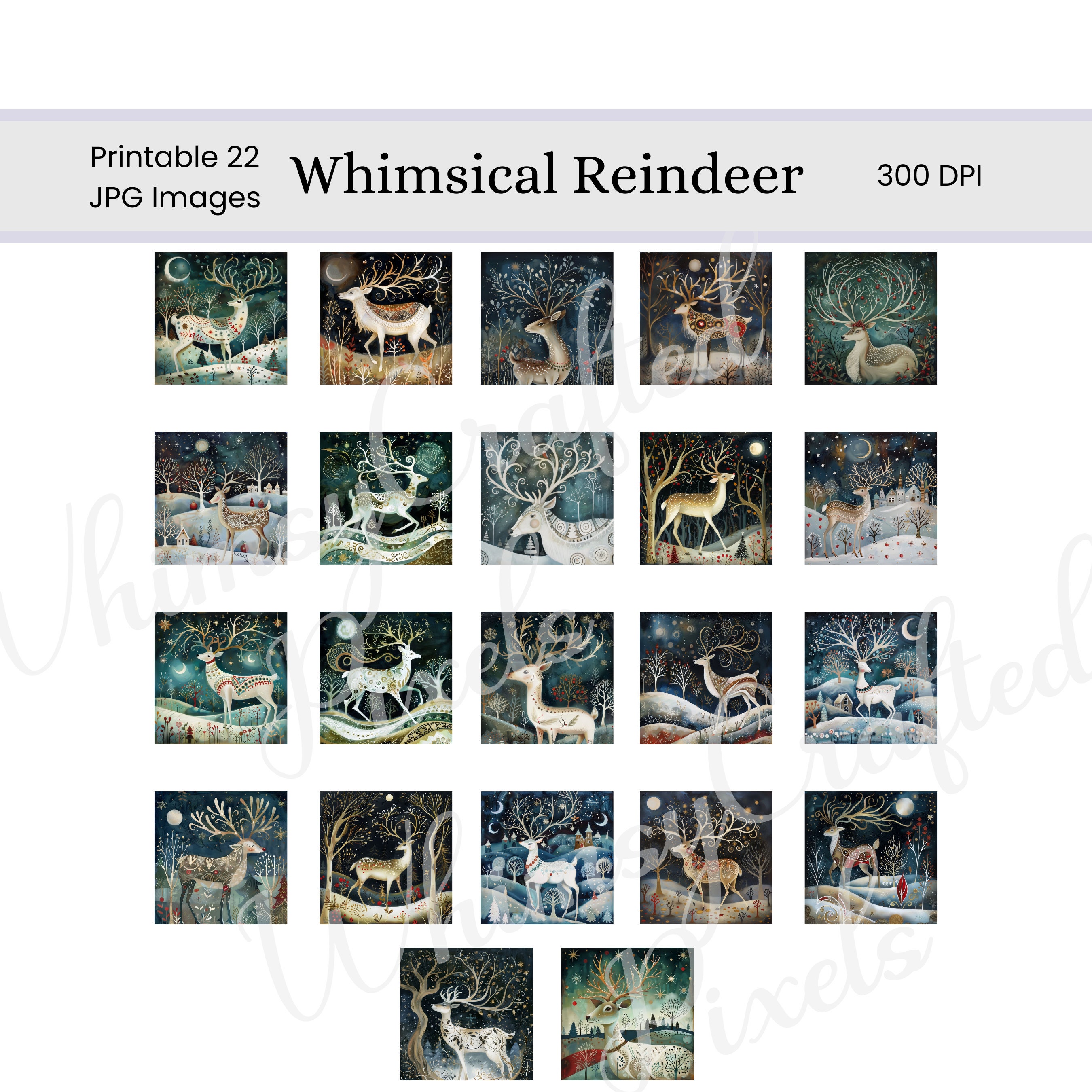 Whimsical Reindeer Digital Pages | Pretty Printable Digital Backgrounds ...
