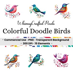 Colorful Doodle Bird Clip Art Set | Fun Digital Images | for Scrapbooks ...