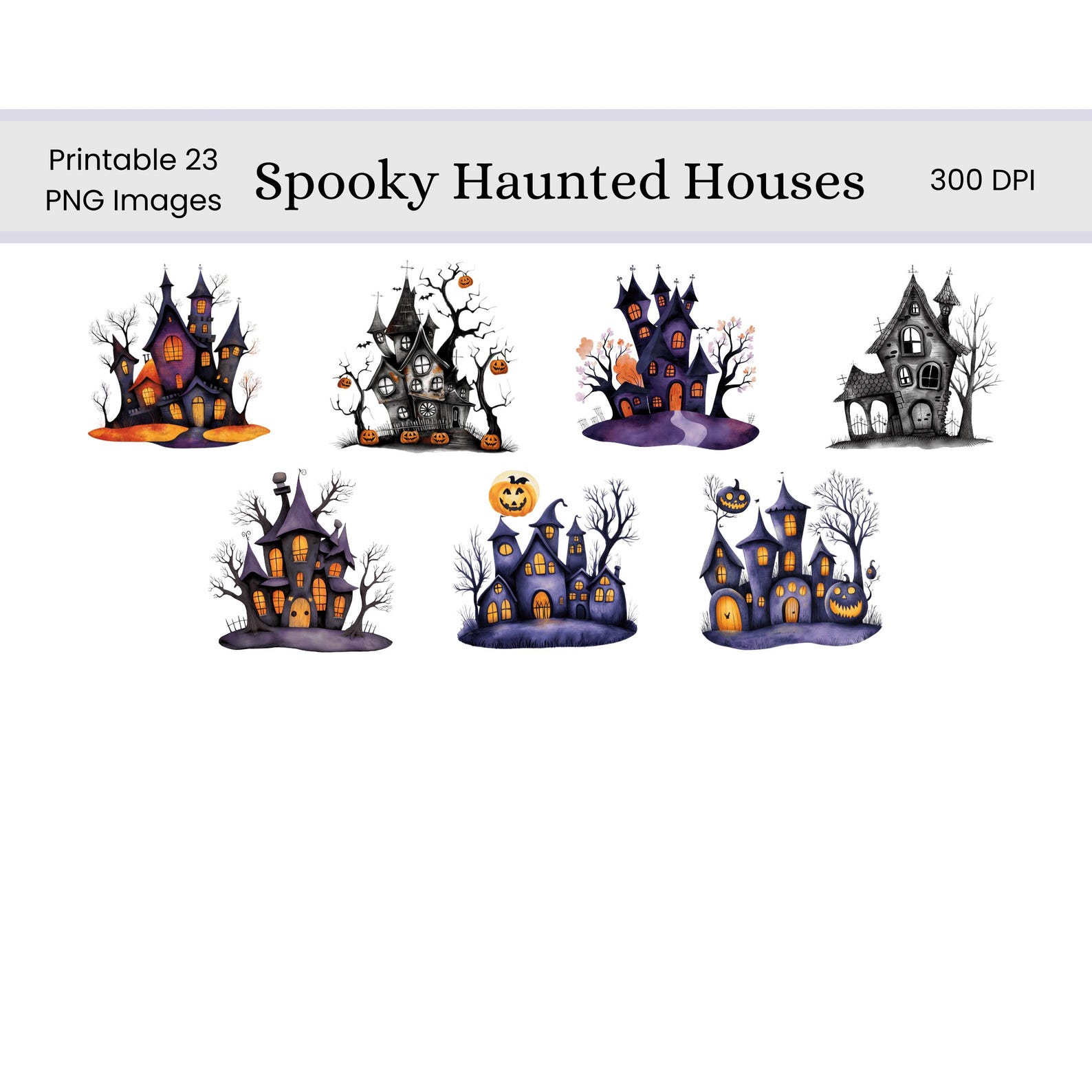 Spooky Haunted Houses Clip Art Set | Digital Halloween Images for ...