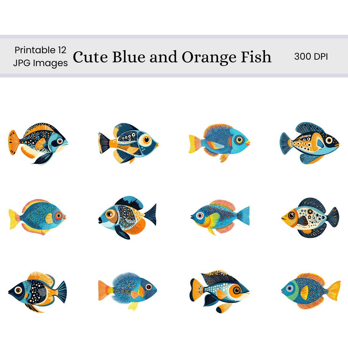 Cute Blue & Orange Fish Digital Pages Nautical Printable Digital ...