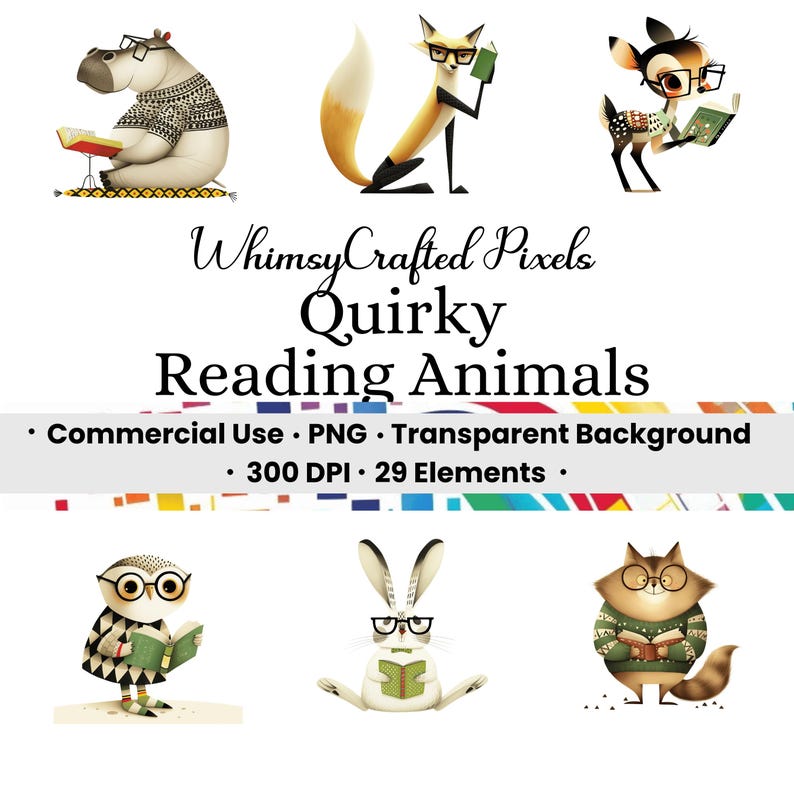 Quirky Reading Animals Clip Art Set | Digital Images for Scrapbooks ...